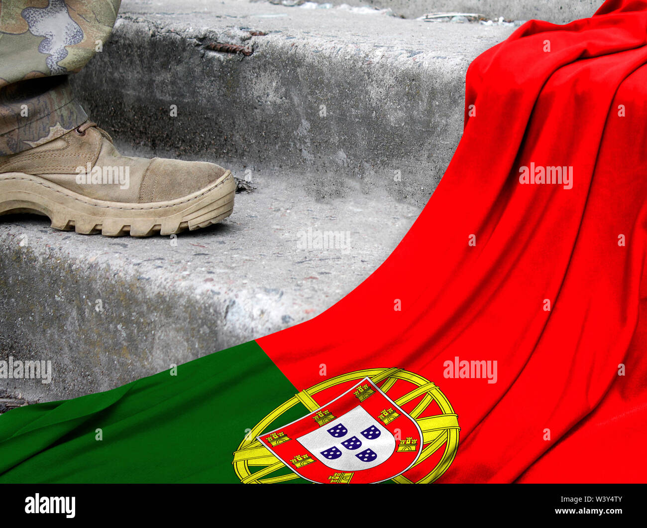 Military concept on the background of the flag of Portugal Stock Photo ...