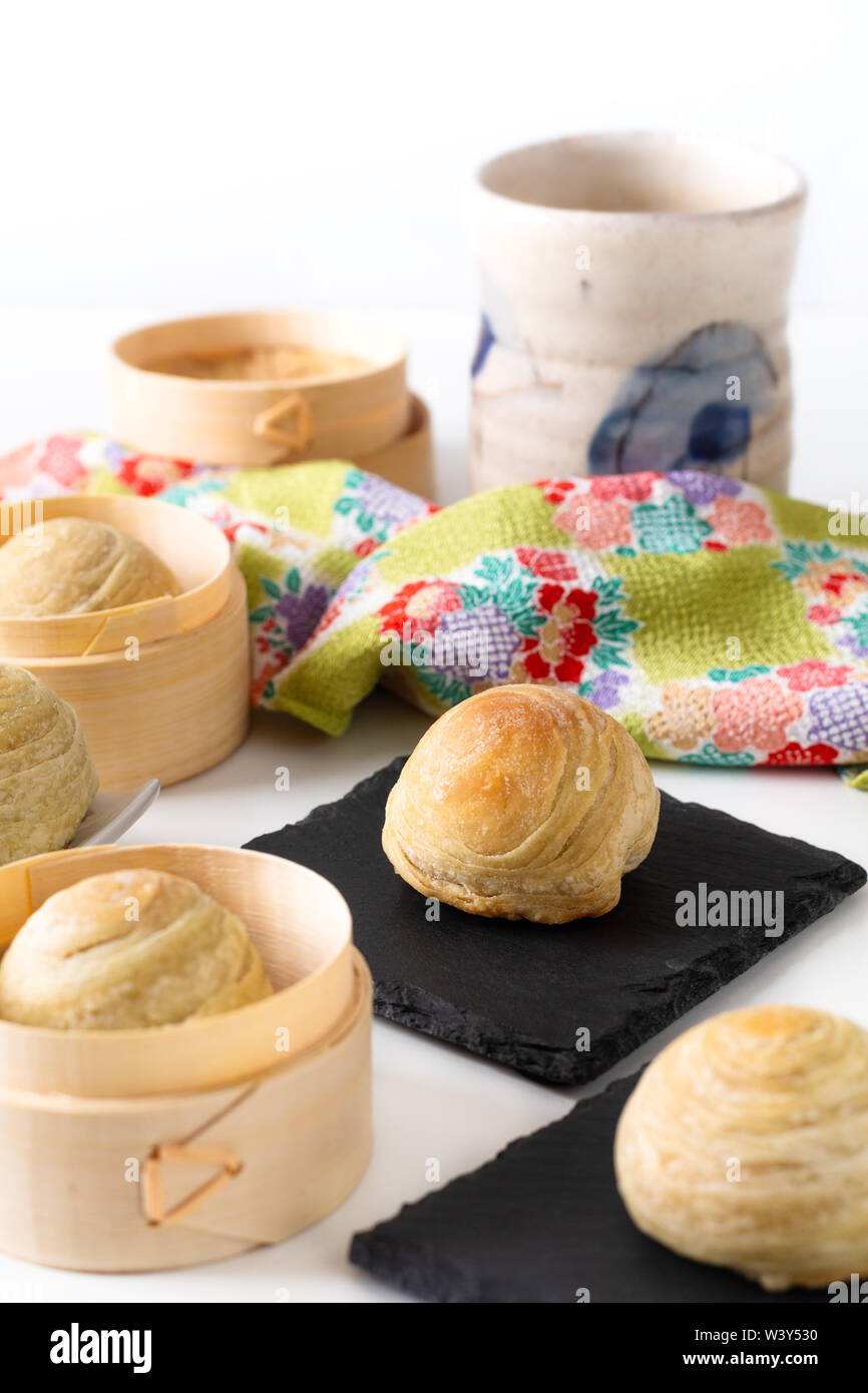 Oriental food concept homemade organic Huaiyang Spiral Chinese flaky ...