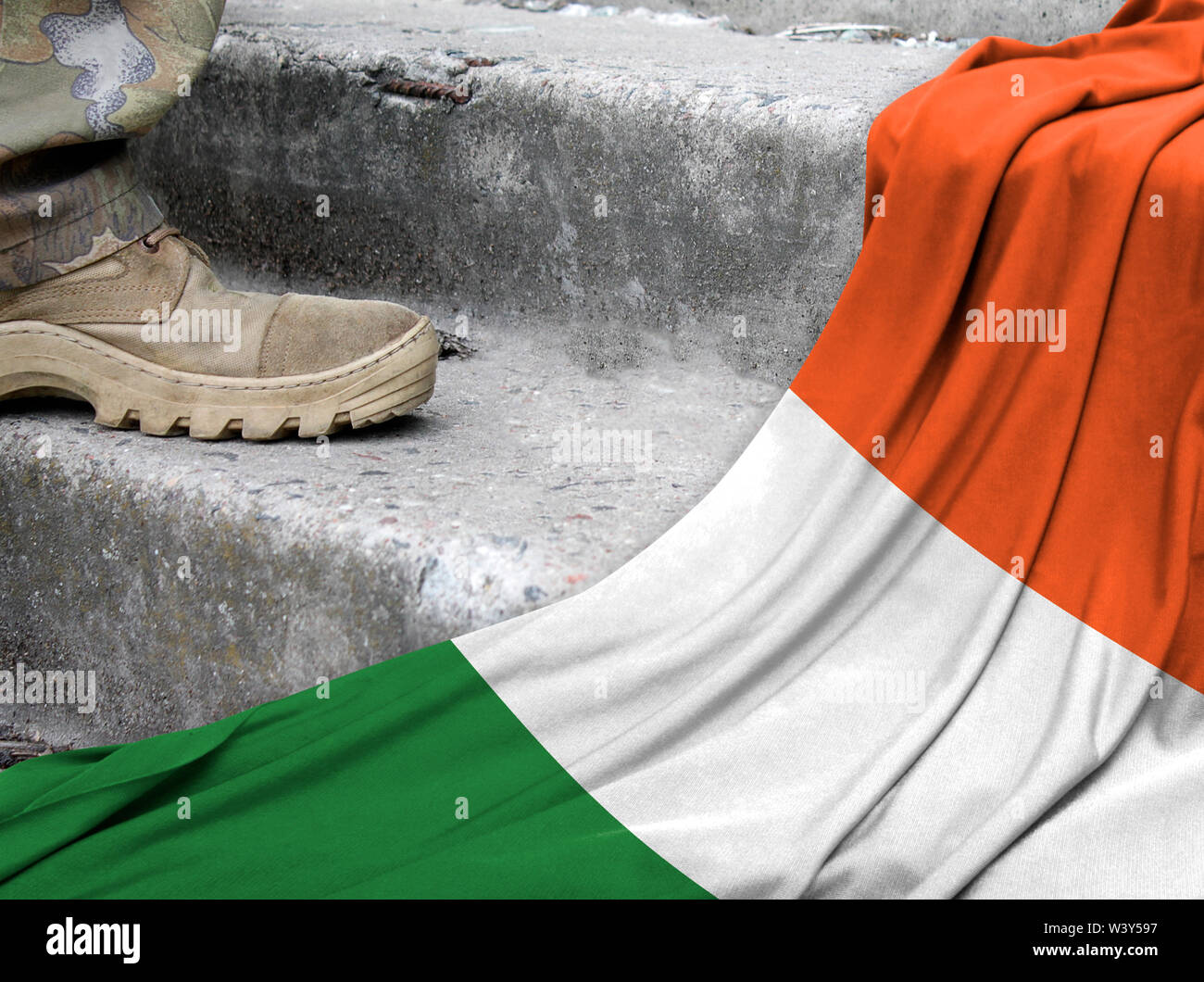 Military concept on the background of the flag of Ireland Stock Photo ...