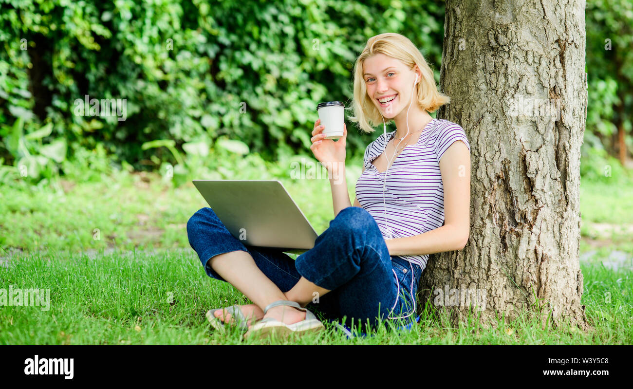 modern woman student study online outdoor. student prepare for exams ...