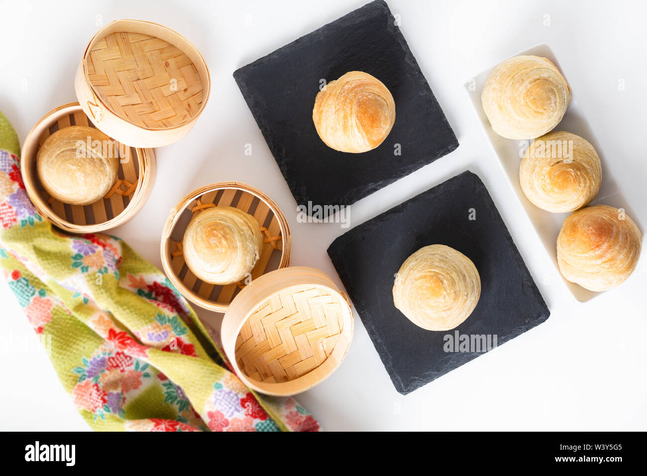 Oriental food concept homemade organic Huaiyang Spiral Chinese flaky ...