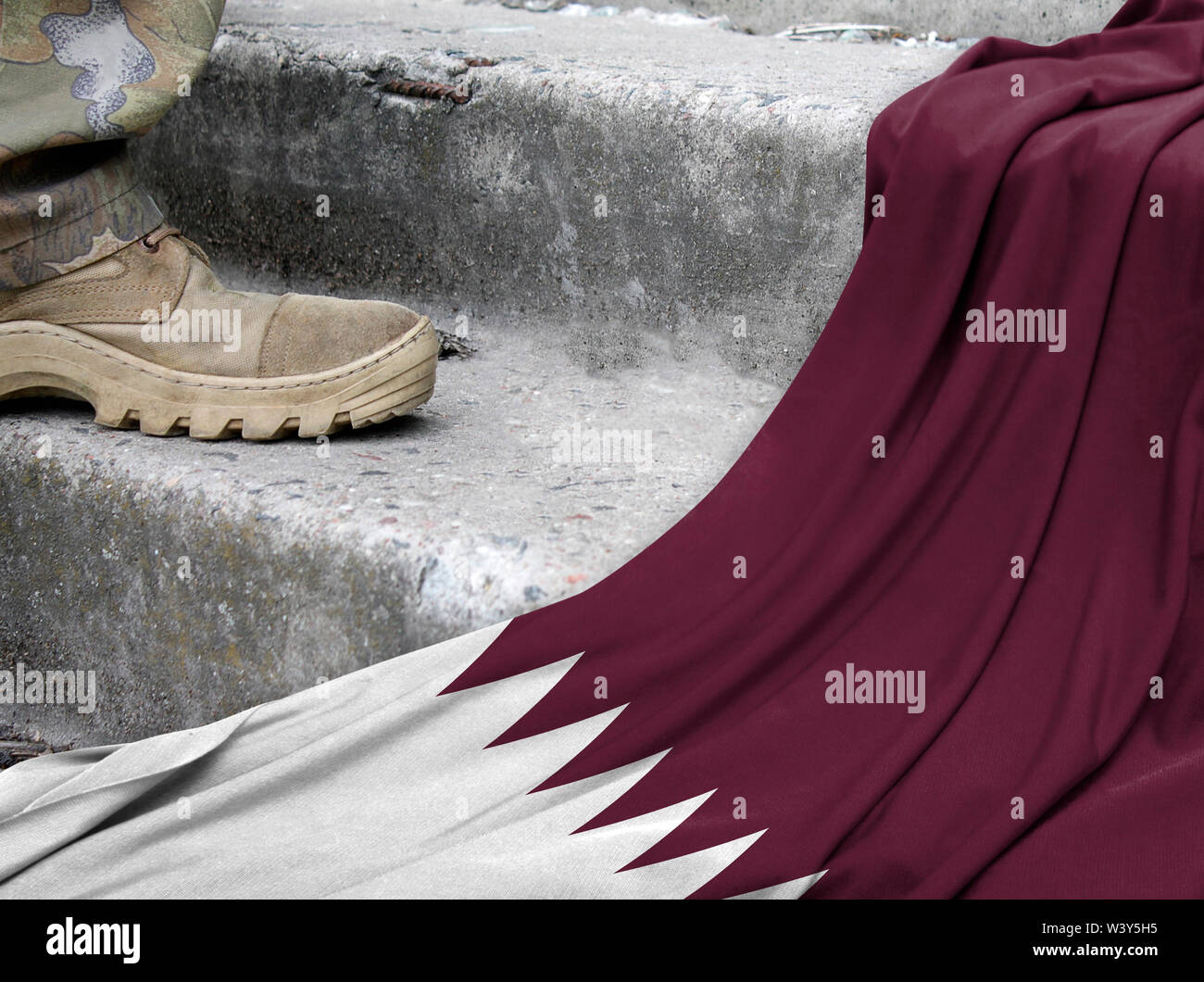 Military concept on the background of the flag of Qatar Stock Photo - Alamy