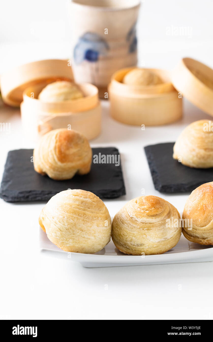 Oriental food concept homemade organic Huaiyang Spiral Chinese flaky ...