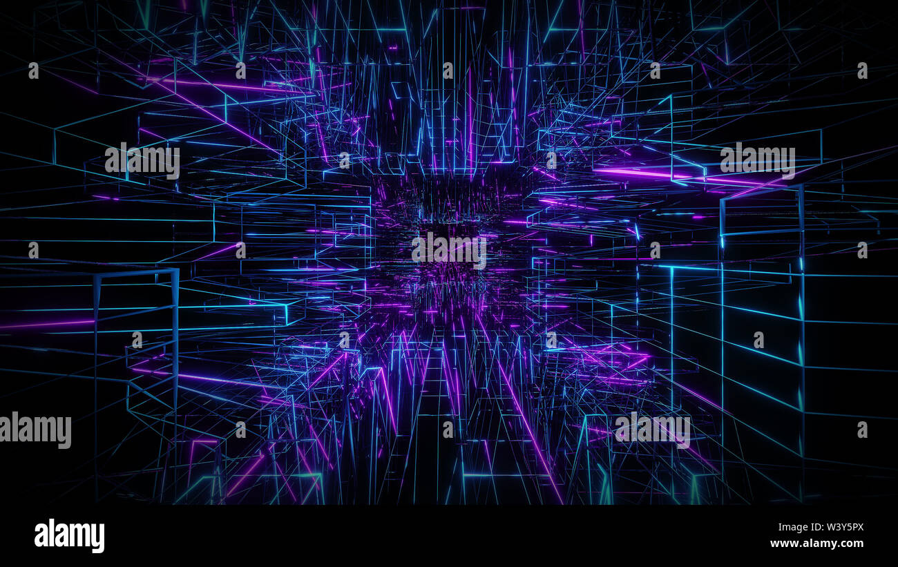 blue purple wireframe visual design background 3d rendering Stock Photo ...