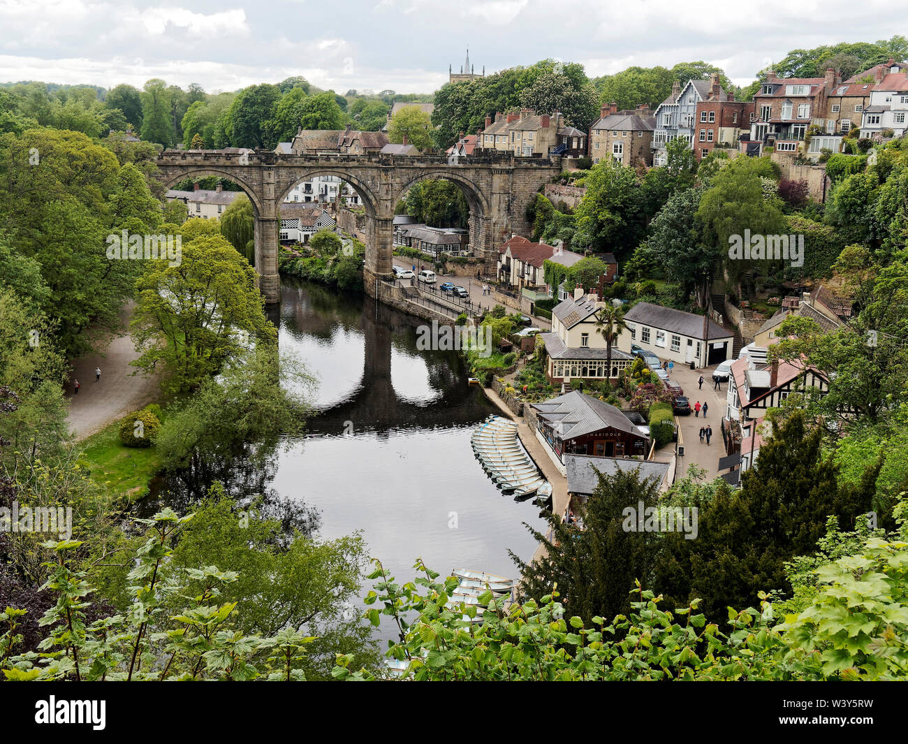 Looking upstream along the Nidd Gorge in the centre of Knaresborough ...