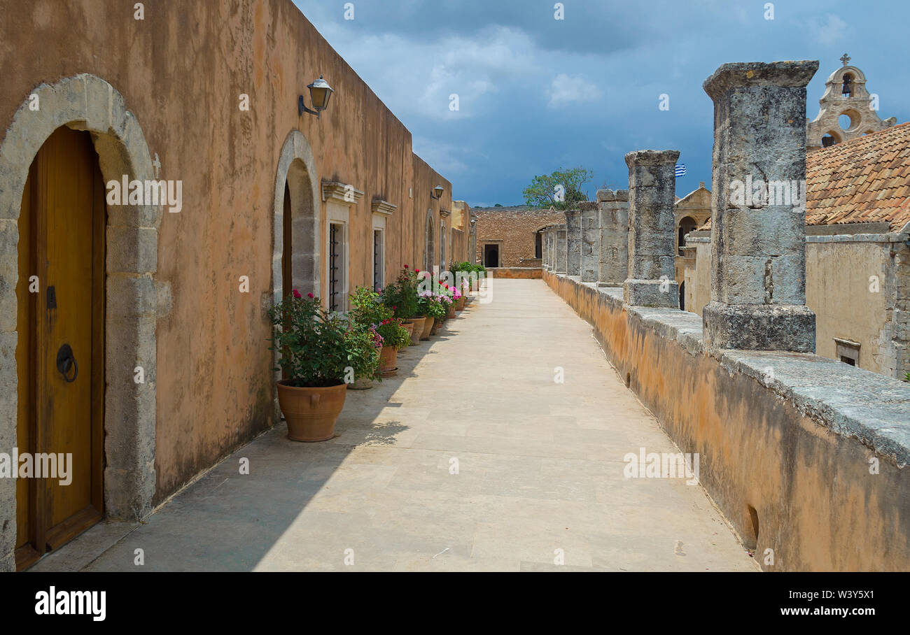Upper exterior details at Arkadi Monastery of the Monks living quarters ...