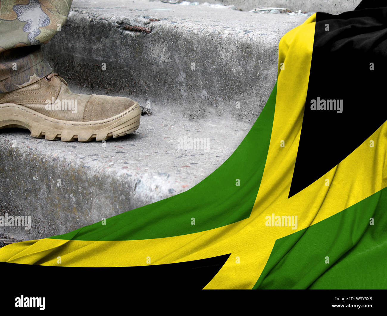 Military concept on the background of the flag of Jamaica Stock Photo ...