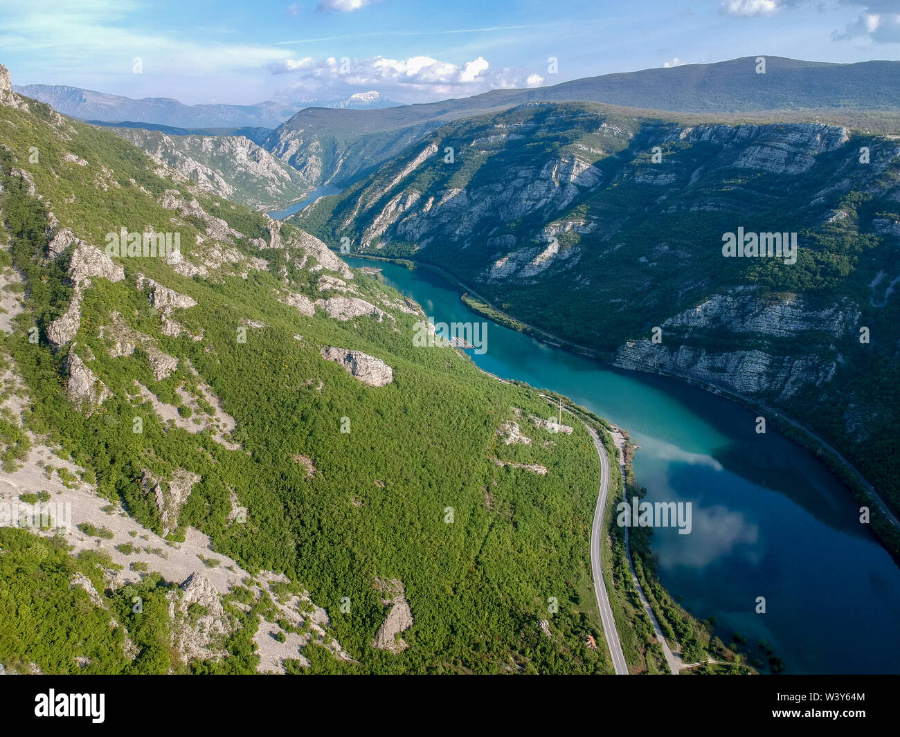 Aerial view of the valley of river Neretva in Bosnia and Herzeovina ...