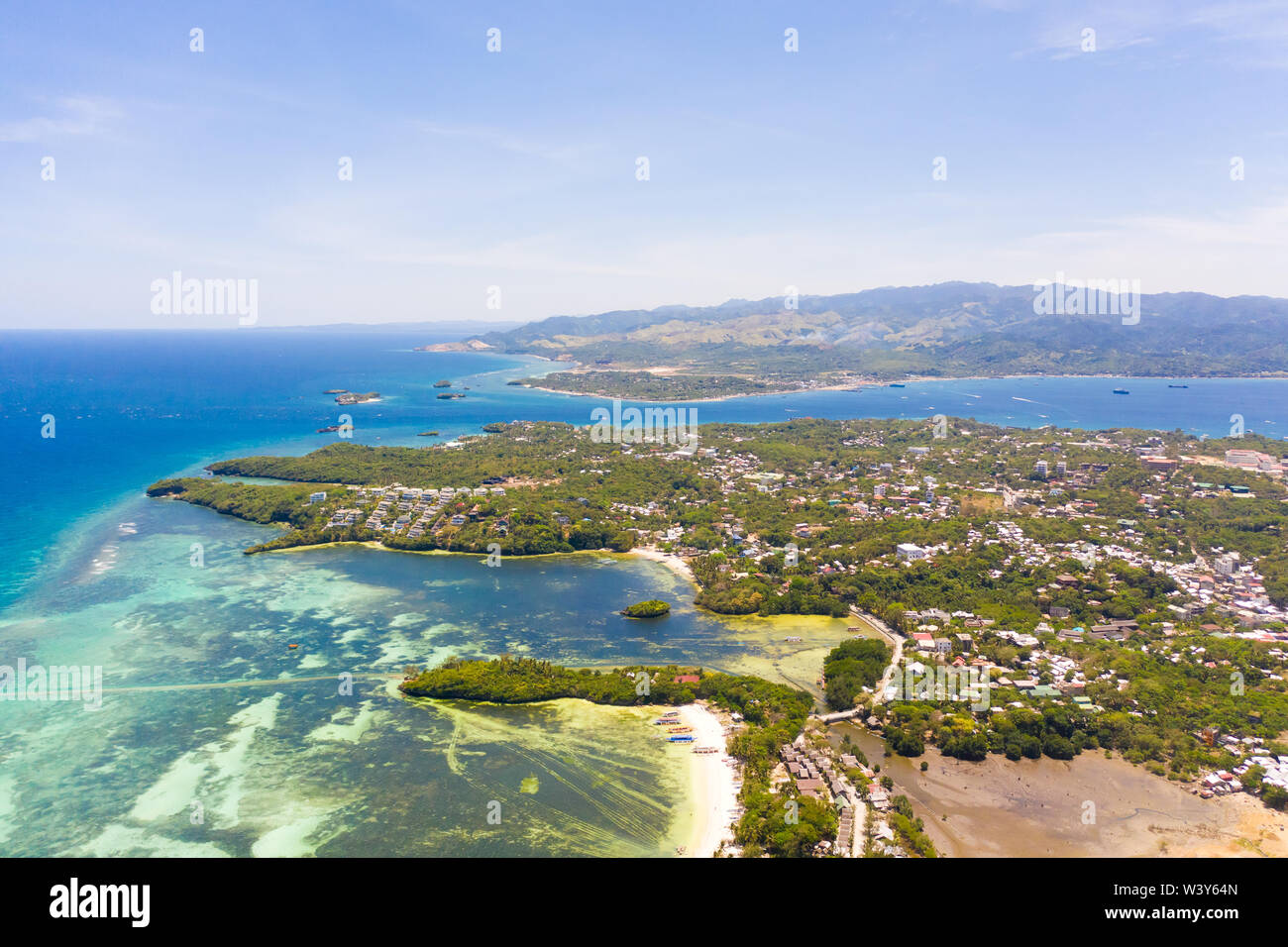 Houses and streets on the island of Boracay, Philippines, top view ...