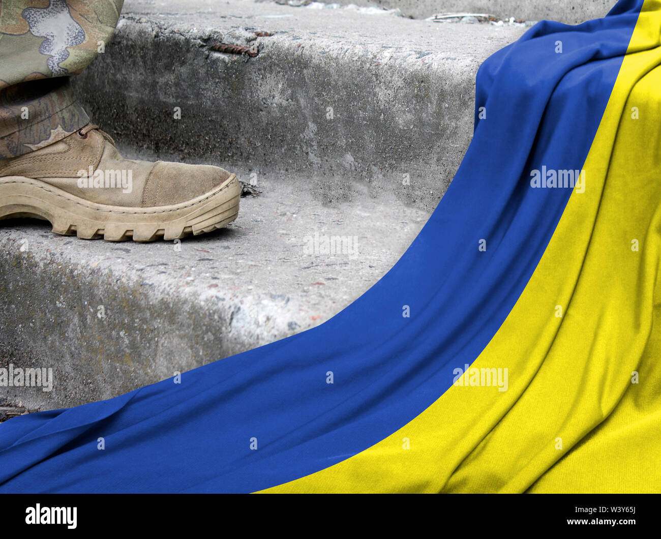 Military concept on the background of the flag of Ukraine Stock Photo ...
