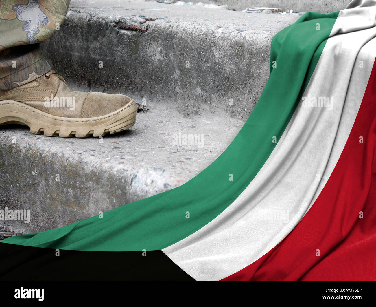 Military concept on the background of the flag of Kuwait Stock Photo ...