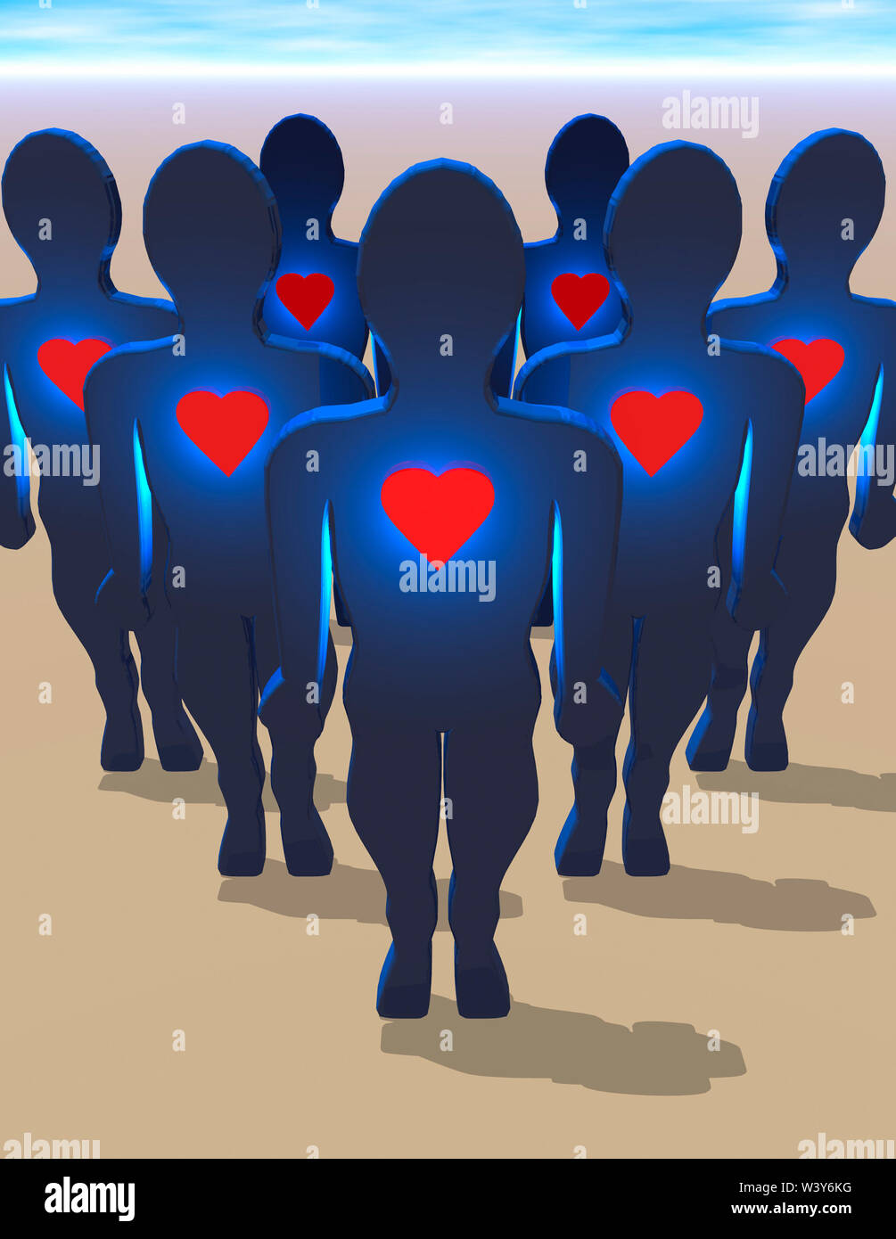 group of people silhouettes with their hearts shown. Concept is ...