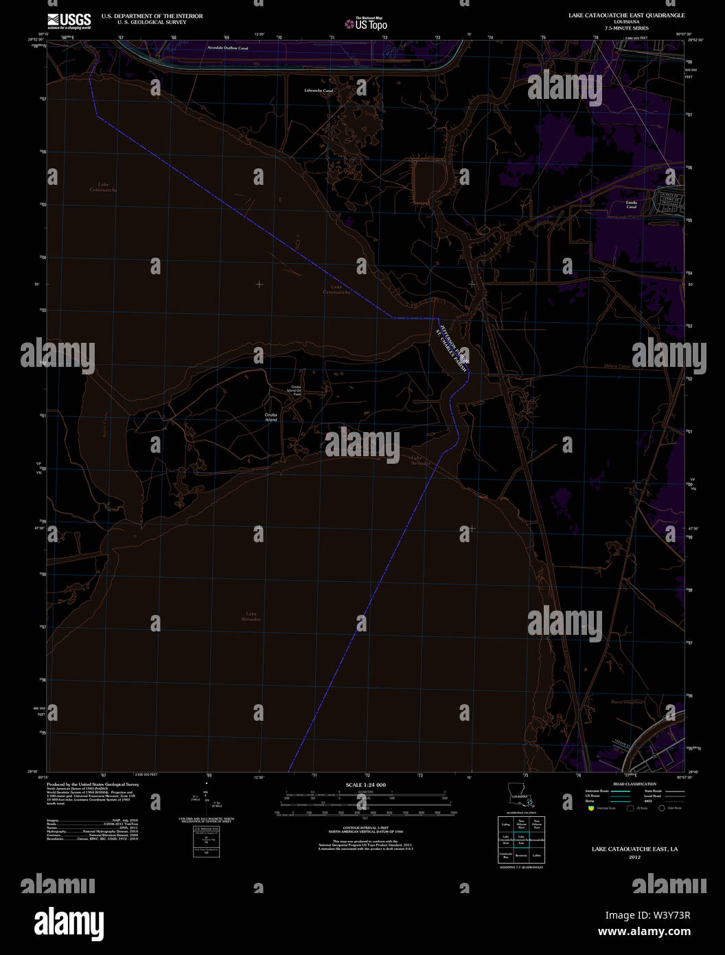 USGS TOPO Map Louisiana LA Lake Cataouatche East 20120326 TM Inverted ...