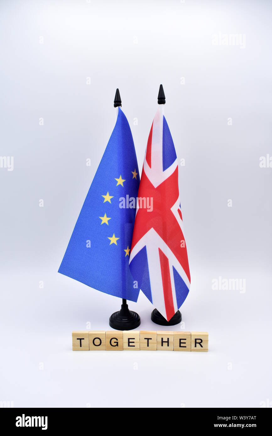 The Brexit and the flags of the United Kingdom and the European Union ...