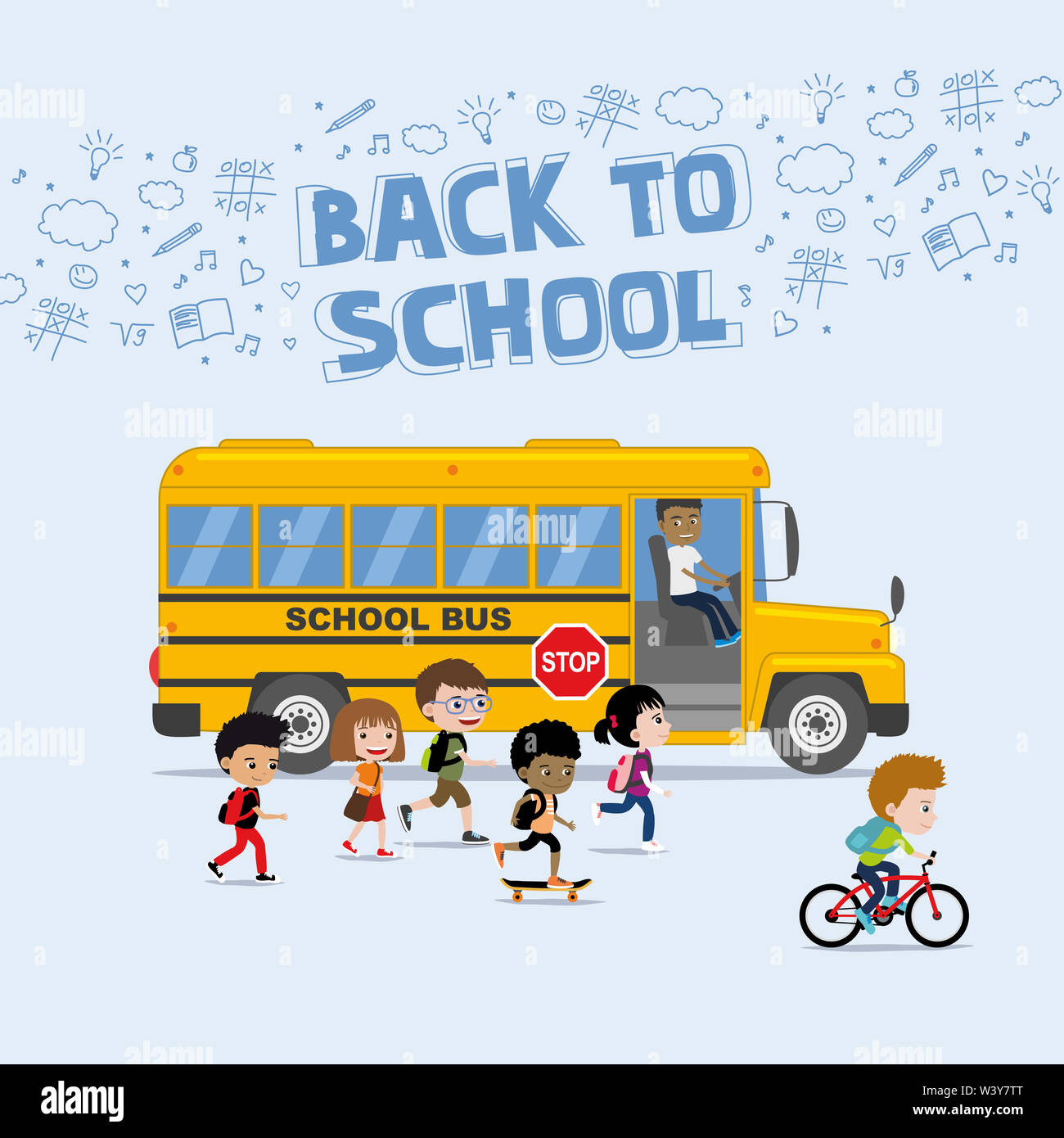 Back to school illustration: diverse group of children students ...