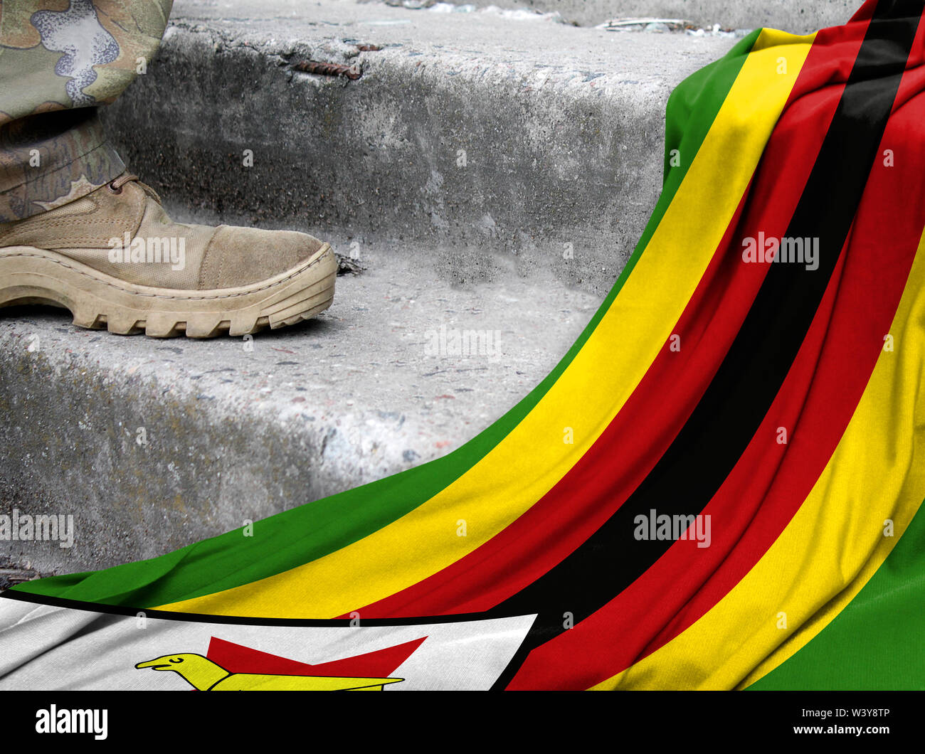 Military concept on the background of the flag of Zimbabwe Stock Photo ...