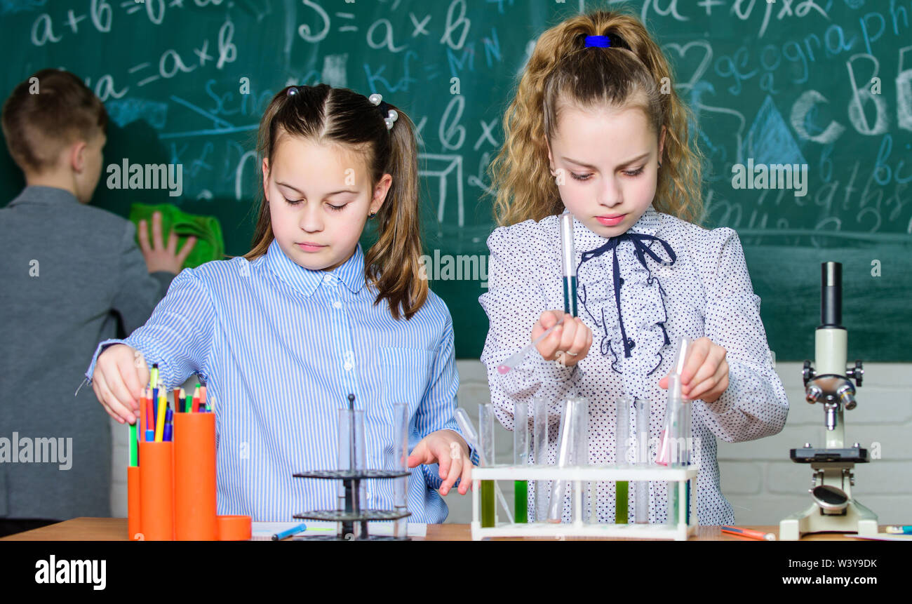 Little children. Science. Little kids scientist earning chemistry in ...