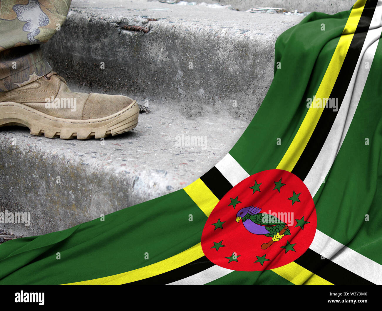 Military concept on the background of the flag of Dominica Stock Photo ...