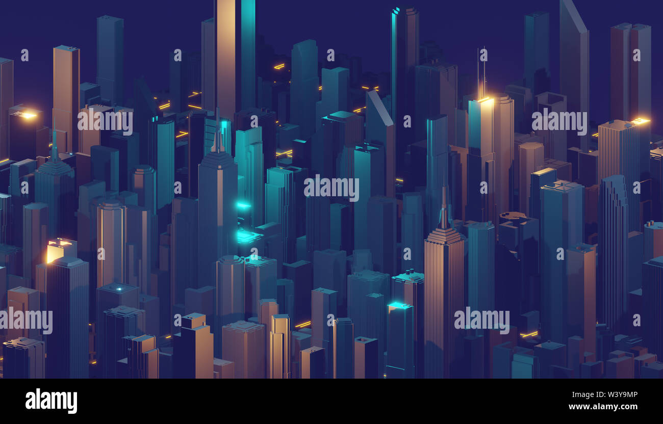 3d rendering digital abstract city. City building forms with ...