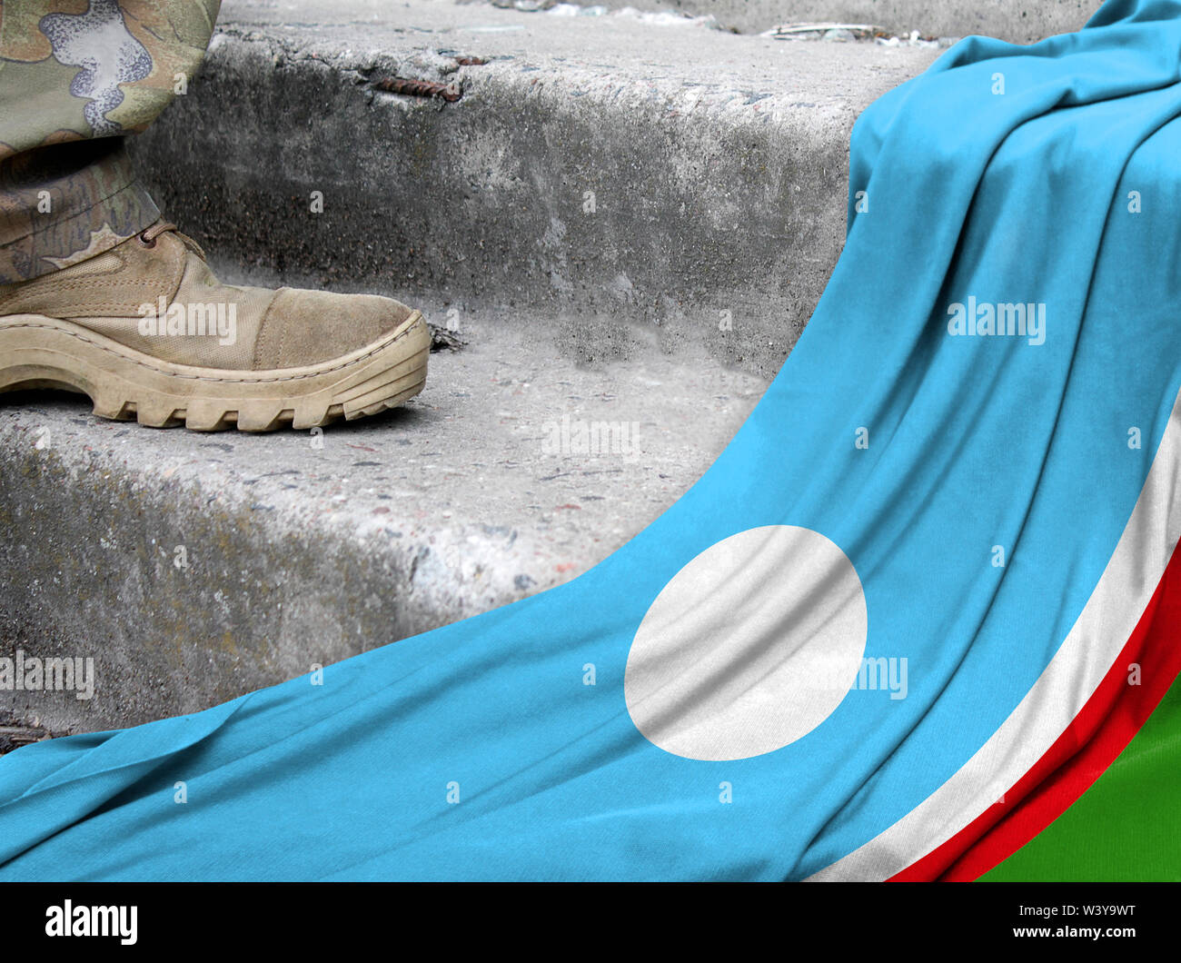 Military concept on the background of the flag of Sakha Republic Stock ...