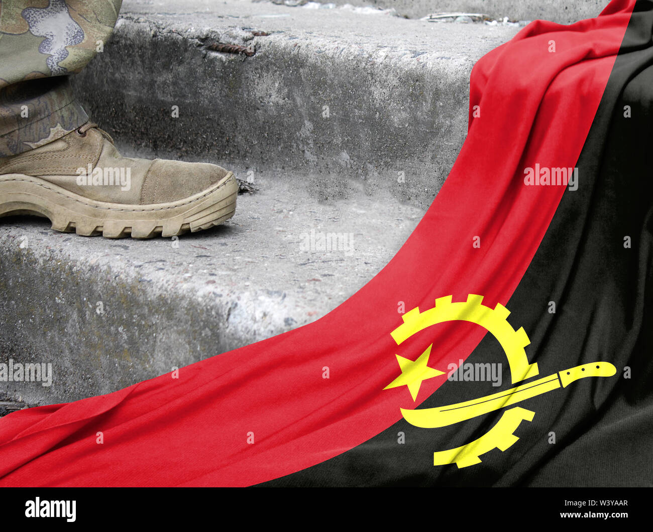 Military concept on the background of the flag of Angola Stock Photo ...