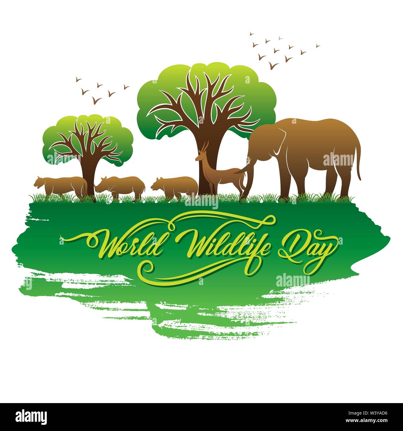 world wildlife day banner design, animal in forest design by brush ...