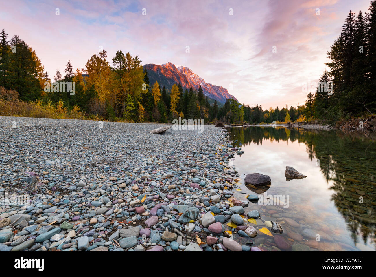 Sunset at Avalanche Creek, Glacier National Park, Montana, USA Stock ...