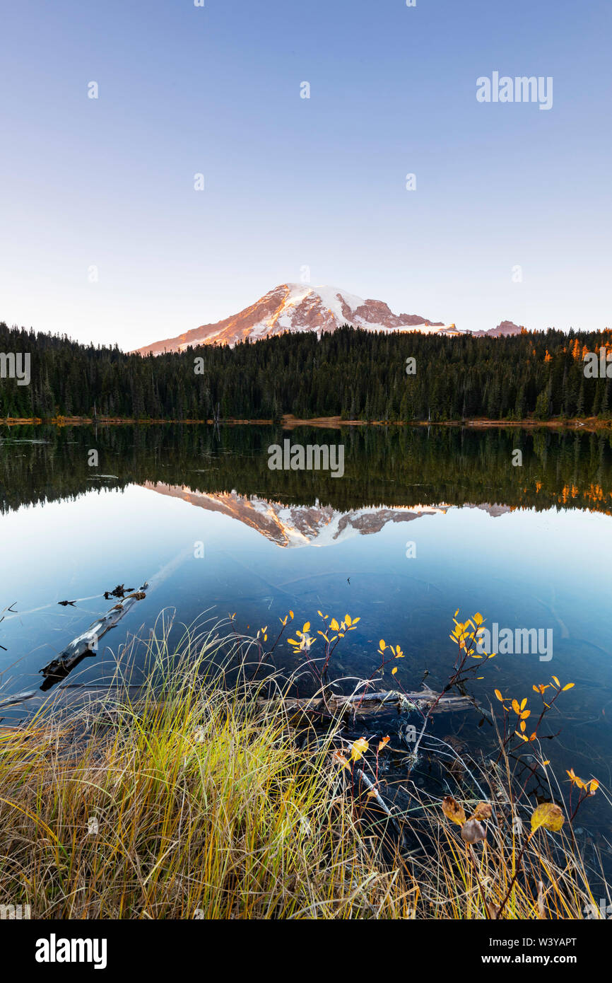 Mount Rainier at Reflections lake, Mount Rainier National Park ...