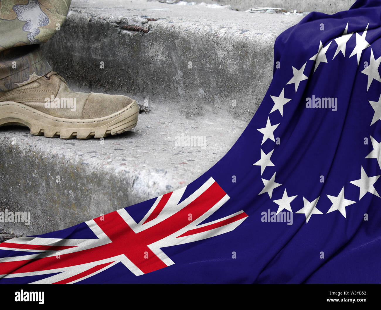 Military concept on the background of the flag of Cook Islands Stock ...