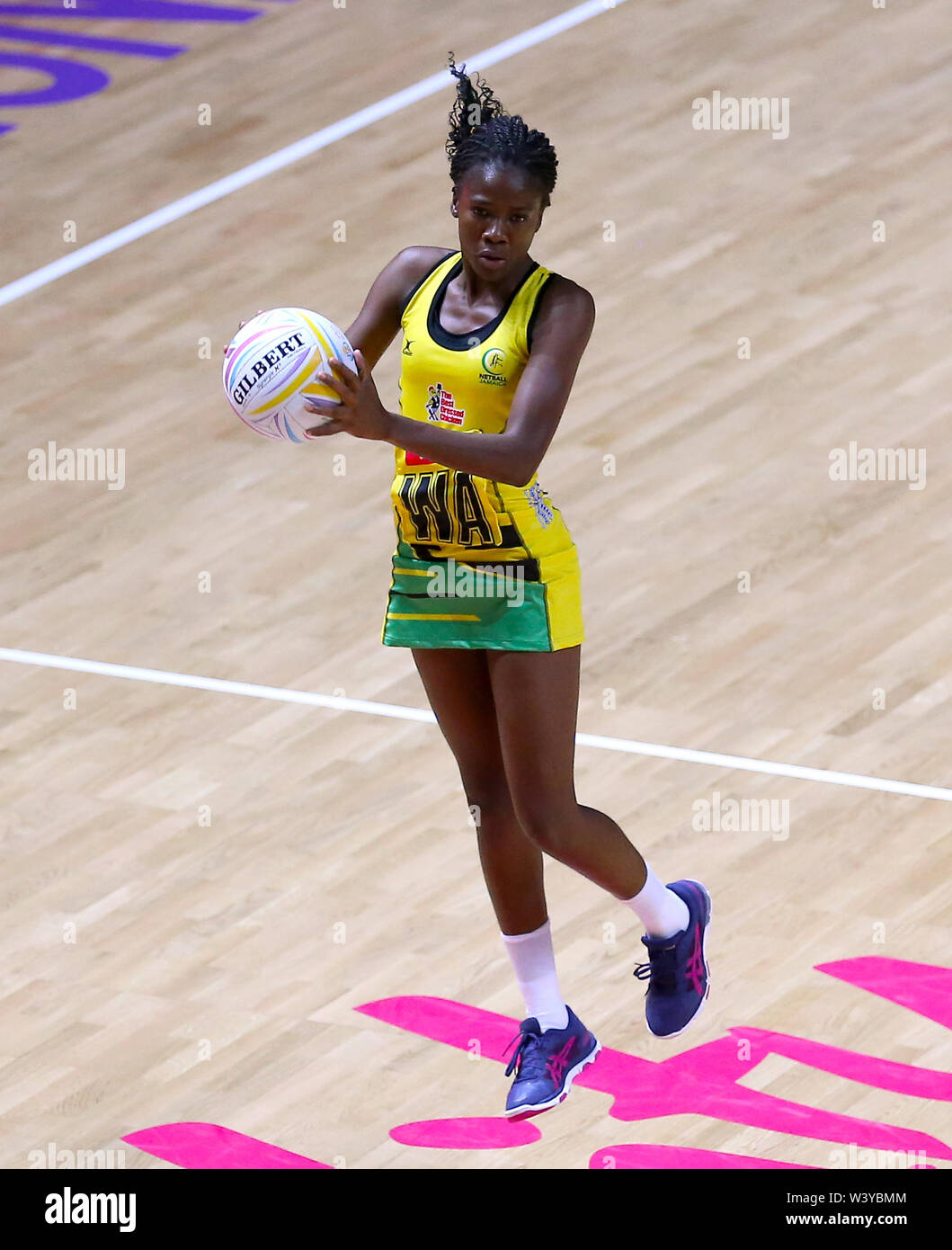 in action during the netball World Cup match at the M&S Bank Arena ...