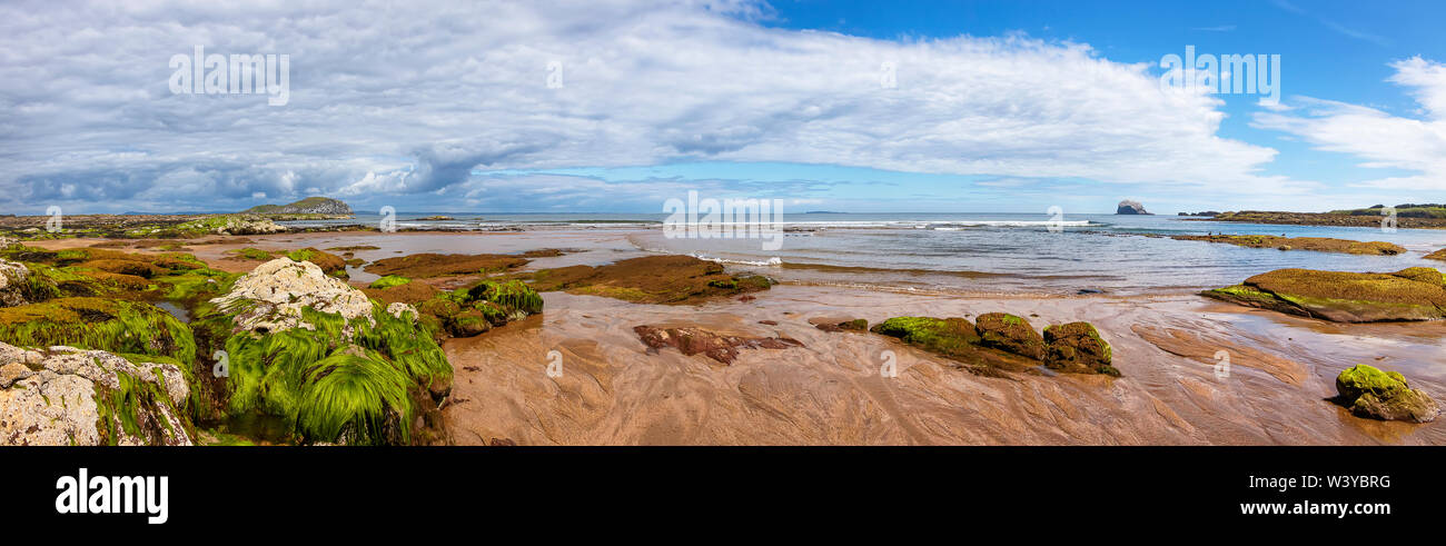 Big panorama of Craigleith island and Bass Rock with stunning clouds ...