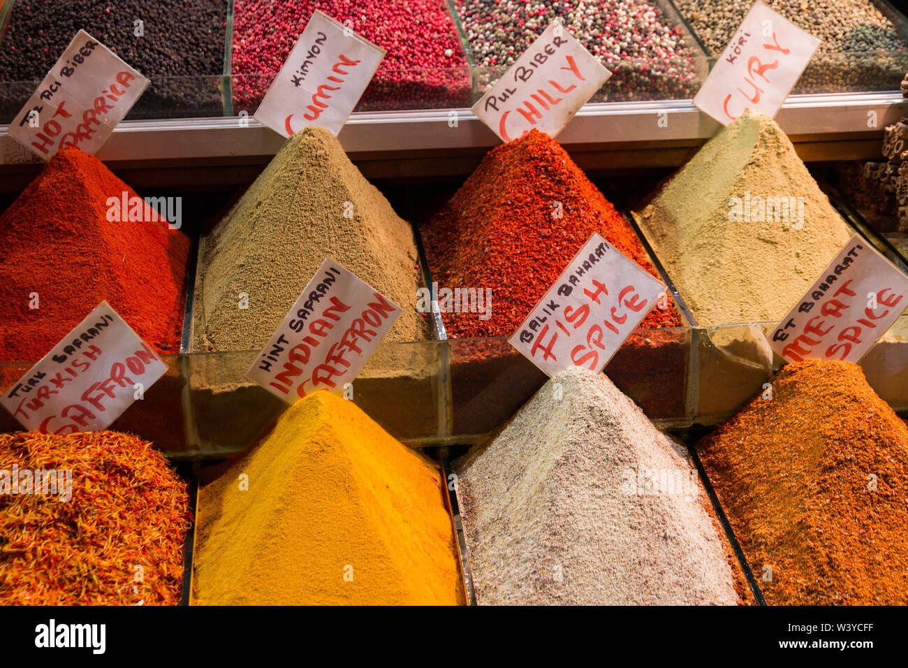 Colorful spices on a local street market. Istanbul, Turkey Stock Photo ...