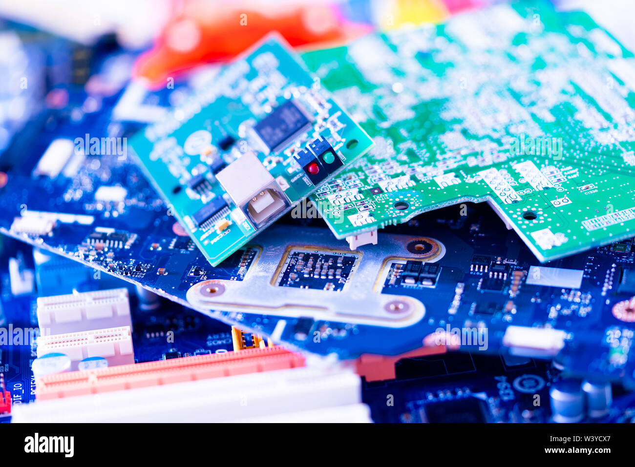 electronic PCB garbage as background from recycle industry and old ...