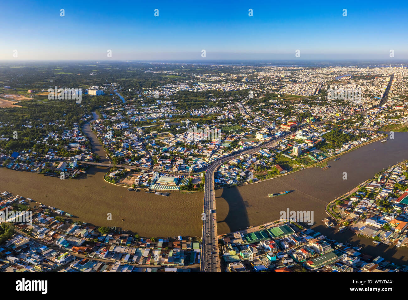 CAN THO, VIETNAM - FEB 08, 2019:Top view aerial view of Cai Rang bridge ...