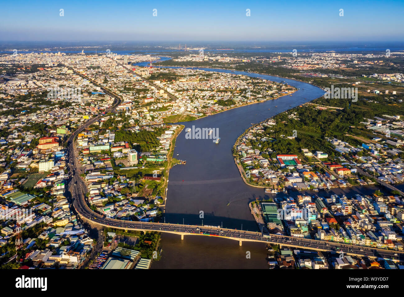 CAN THO, VIETNAM - FEB 08, 2019:Top view aerial view of Cai Rang bridge ...