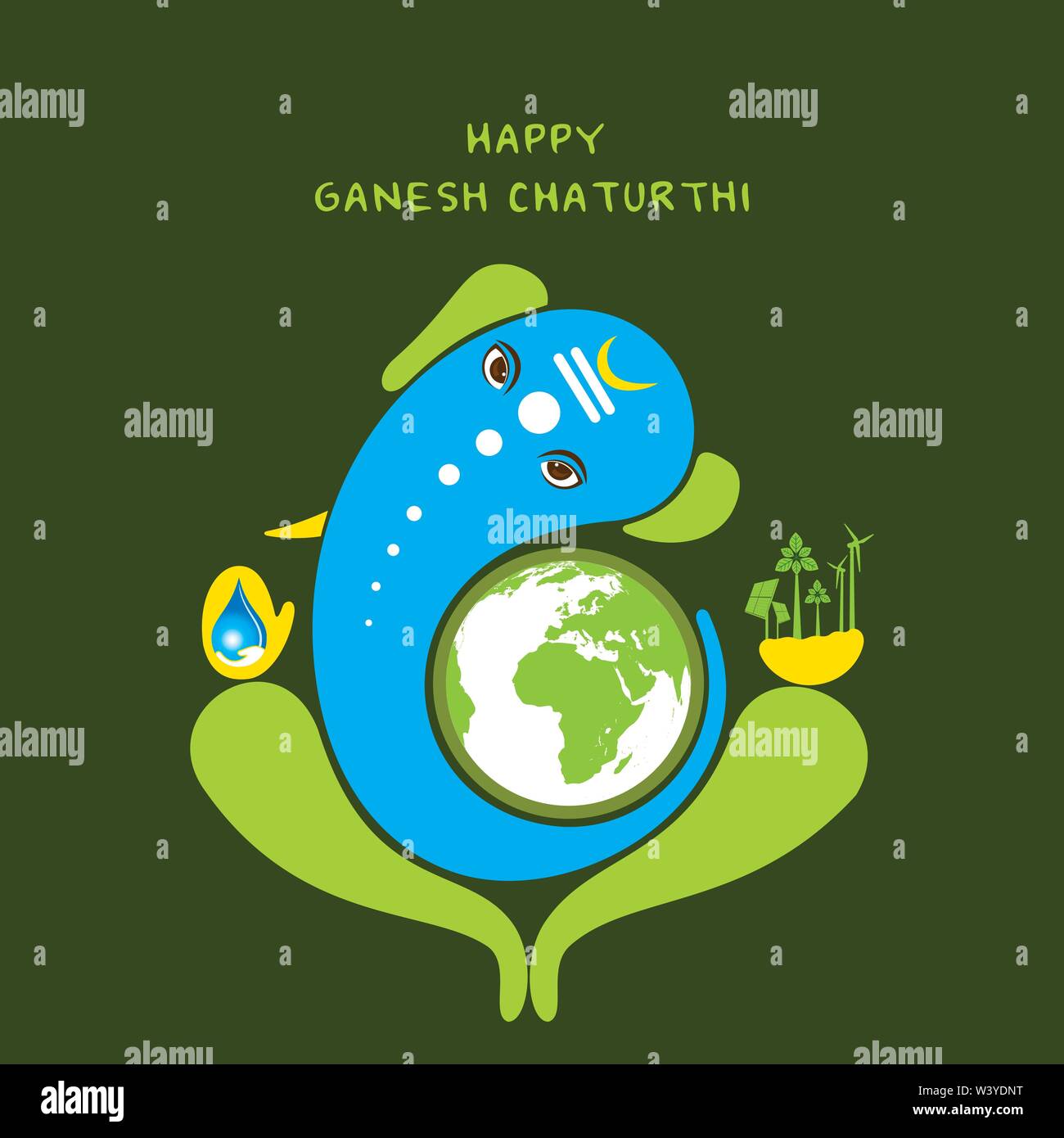 creative ganesha chaturthi or idol ganesha with green or save energy ...