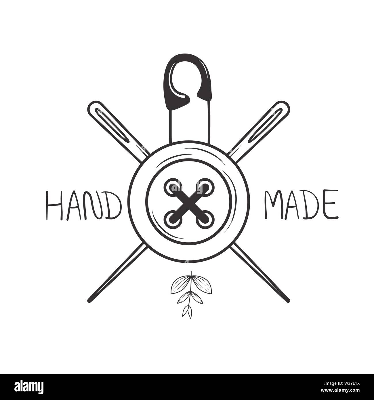 hand made sewing frame with button and needles vector illustration ...