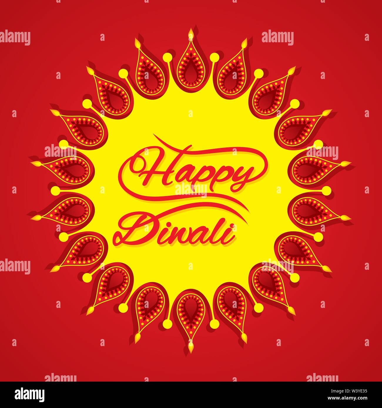 Beautiful Happy Diwali greeting design with diya arrange in circle ...