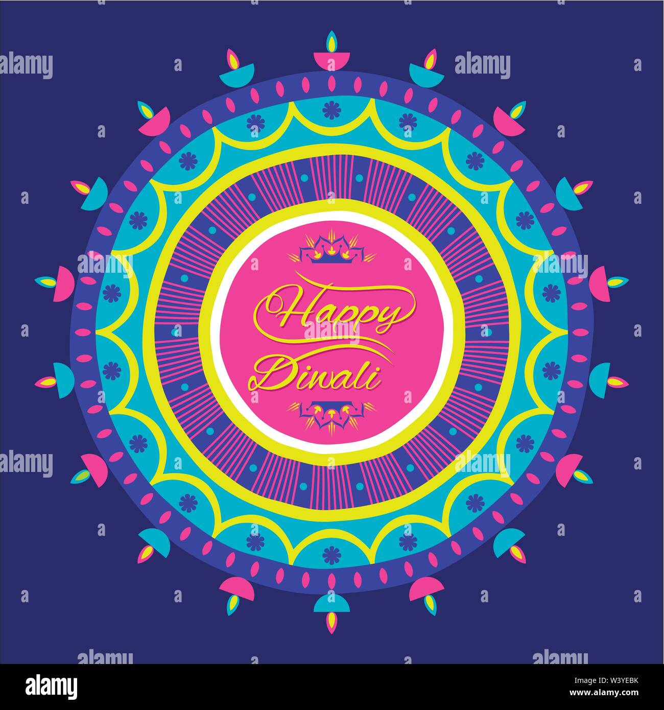 creative happy diwali greeting design, decorate with colorful diya ...