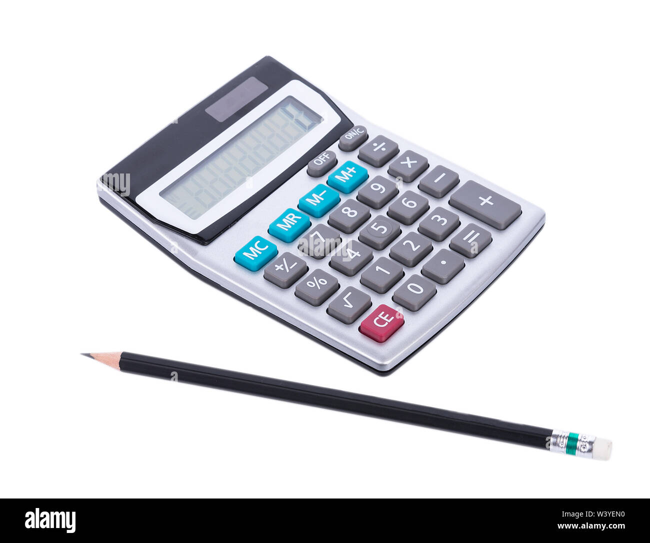 Calculator and Pencil isolated on white background Stock Photo - Alamy