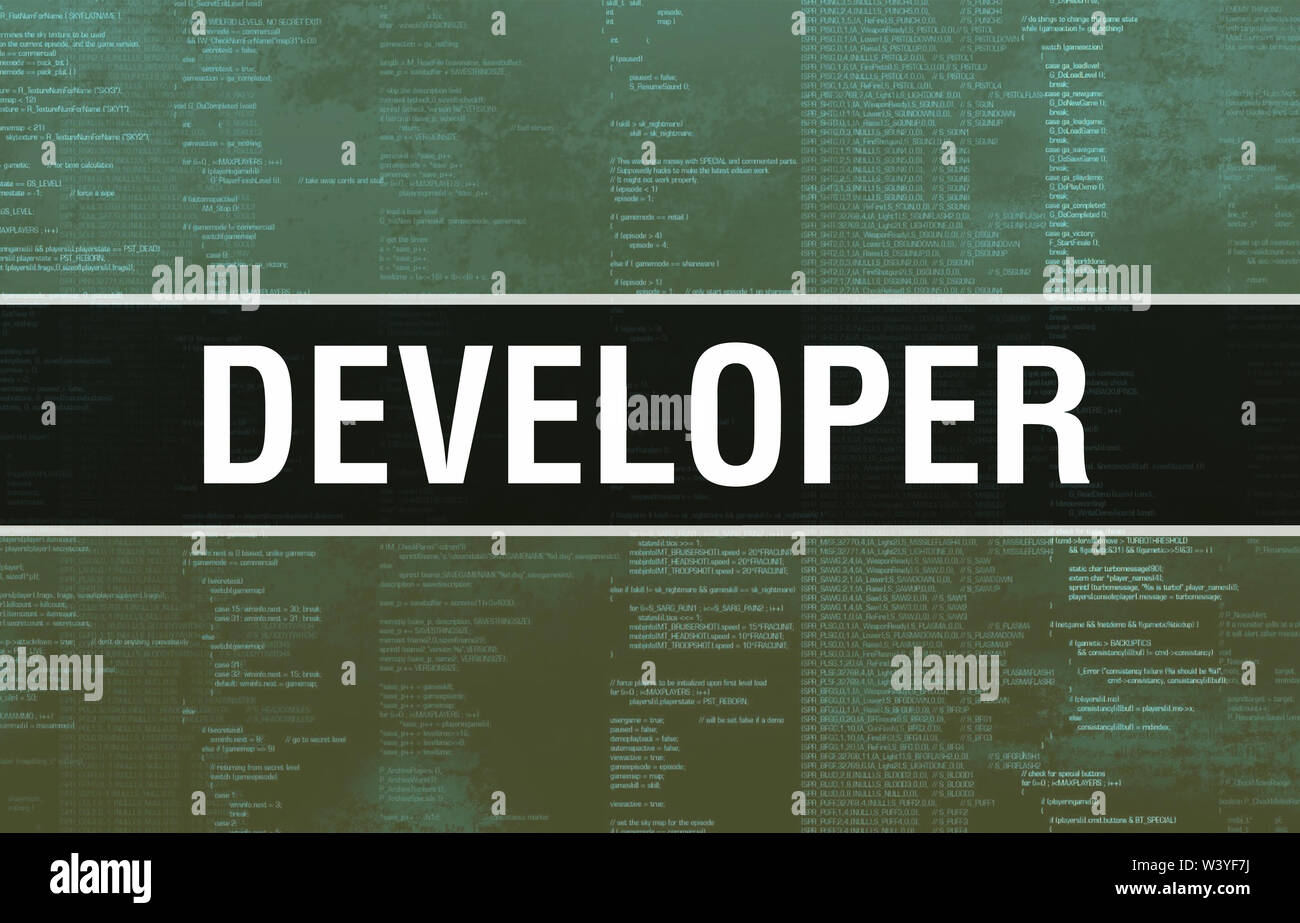 Developer Concept With Random Parts Of Program Code Developer With Programming Code Abstract