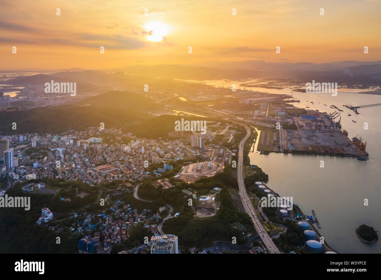 Aerial view of Bai Chay ward and Cai Lan Port. Ha Long City, Vietnam ...