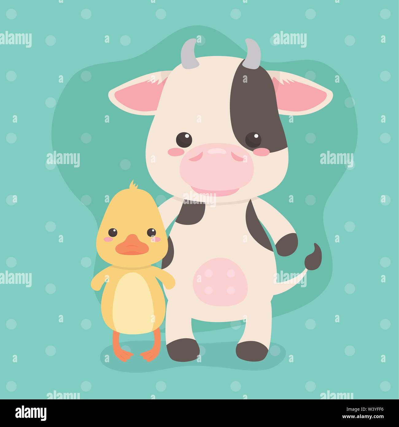 cute and little cow and duck characters vector illustration design ...