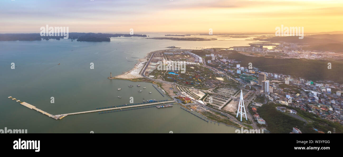 Panorama of Ha Long City, Vietnam, with Sun World Halong park and Bai ...