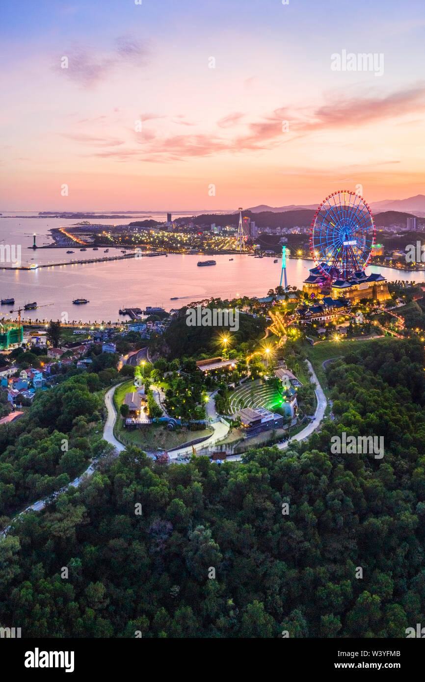 Aerial view of Sun World Halong park, with Sun Wheels and underwater ...