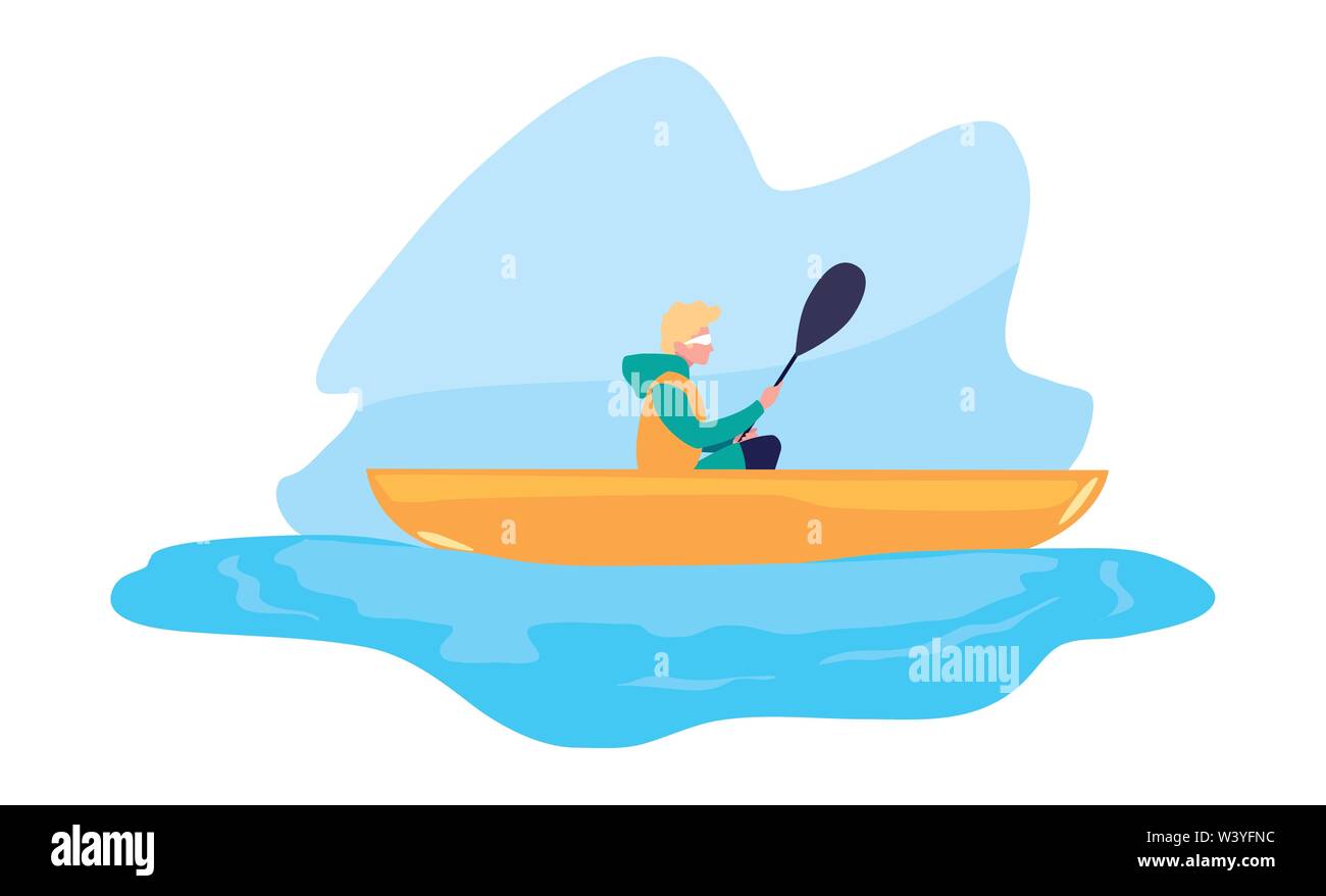 man with boat and adventure rowing vector illustration Stock Vector ...