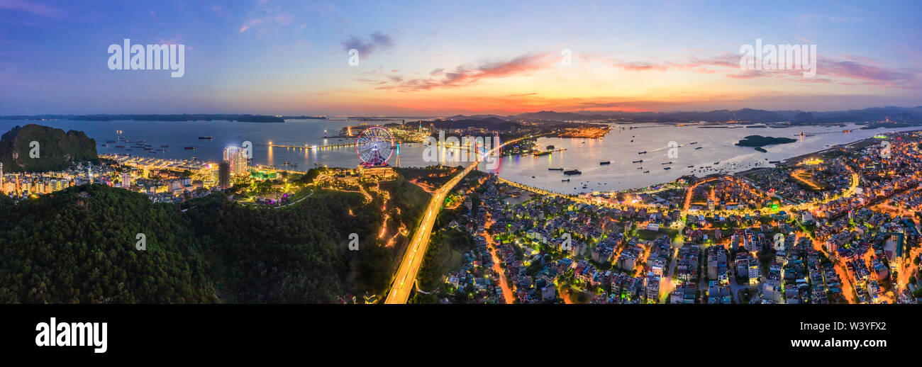Panorama of Ha Long City, Vietnam, with Bai Chay bridge. Near Halong ...