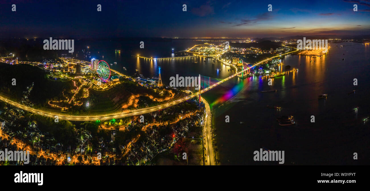 Panorama of Ha Long City, Vietnam, with Bai Chay bridge. Near Halong ...
