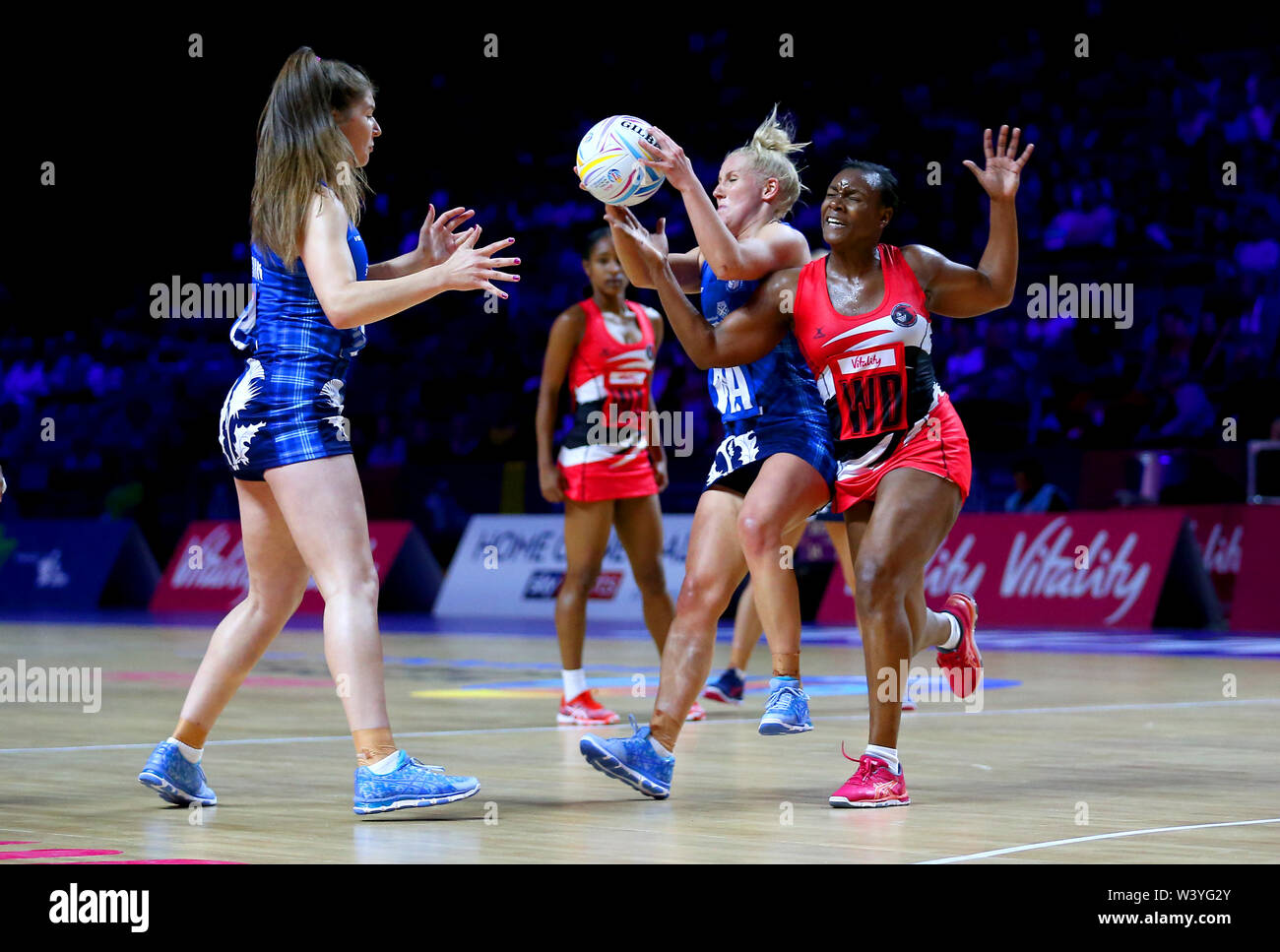 Scotland's Nicola McCleery (centre) and Trinidad and Tobago's Onella ...