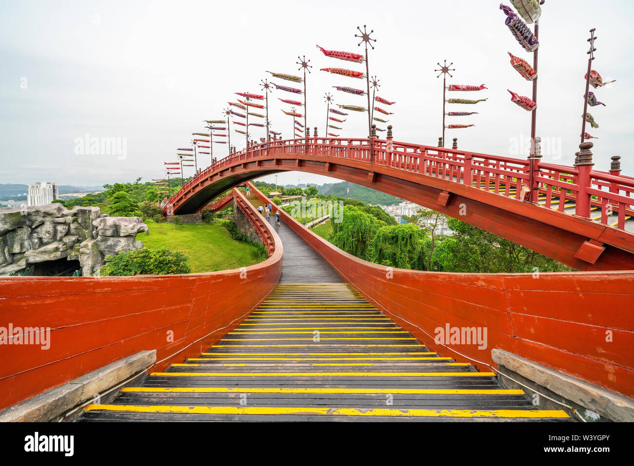 Aerial view of Koi bridge in the park. Halong City, Near Halong Bay ...